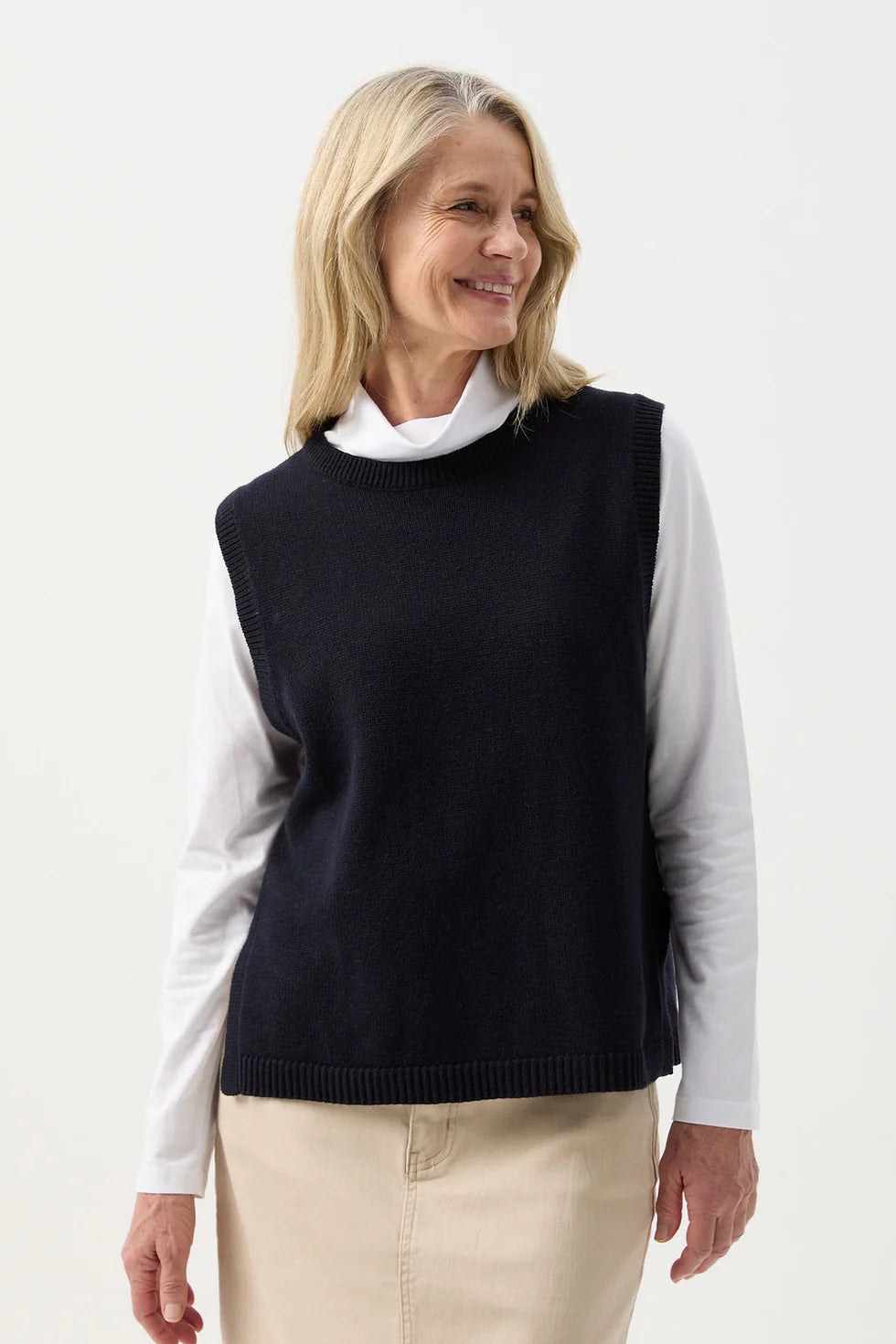 Vest with Side Slits - Navy – Seasons Emporium