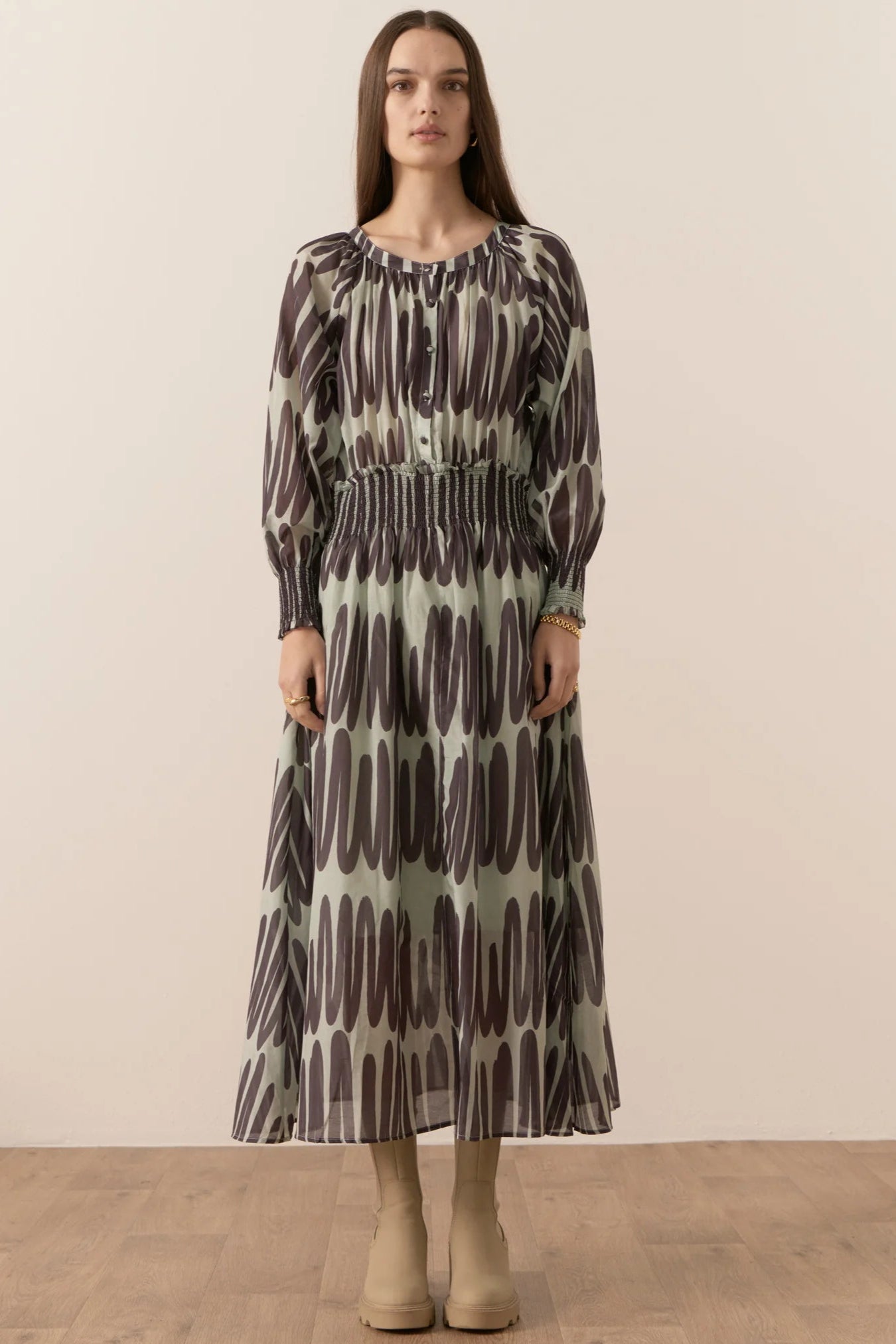 Quill Shirred Dress - Quill Print – Seasons Emporium